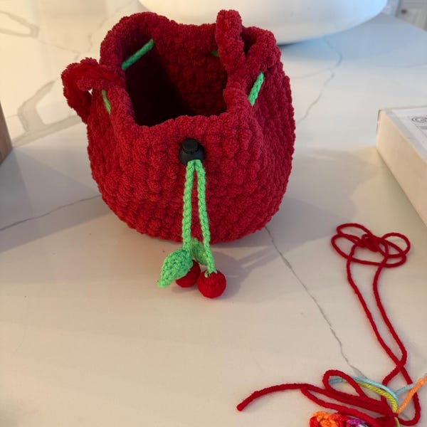 Cherry Bucket Bag; Crocheted Fruit Crossbody Bag; Handmade Cherry Purse ...