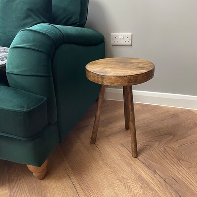 Round Rustic Wooden Sofa End Table - Etsy