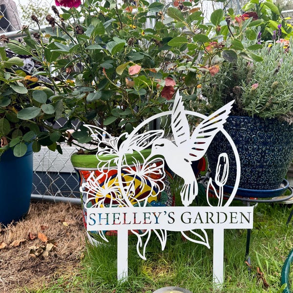 Custom Hummingbird Metal Garden Decor, Bird With Stakes Garden Sign ...