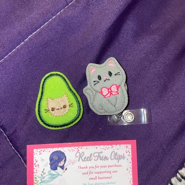 Cat Badge Reel- Animal Badge Clip - Kitty Badge Reel- Retractable ID ...