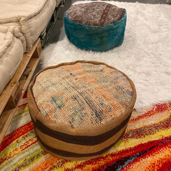 Authentic Decorative Kilim Pouf, Vintage Pouf, Tribal Pouffe, Ethnic ...