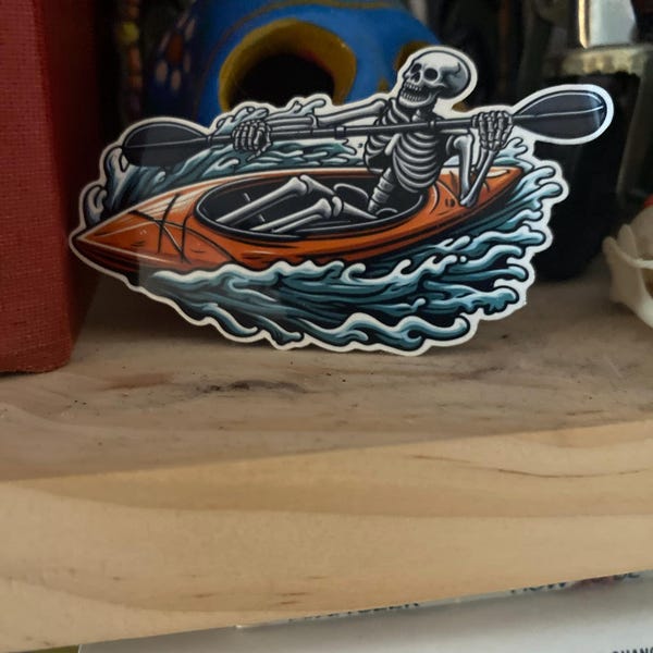 Skeleton Kayaking Sticker | Water Bottle Sticker | Laptop Sticker ...