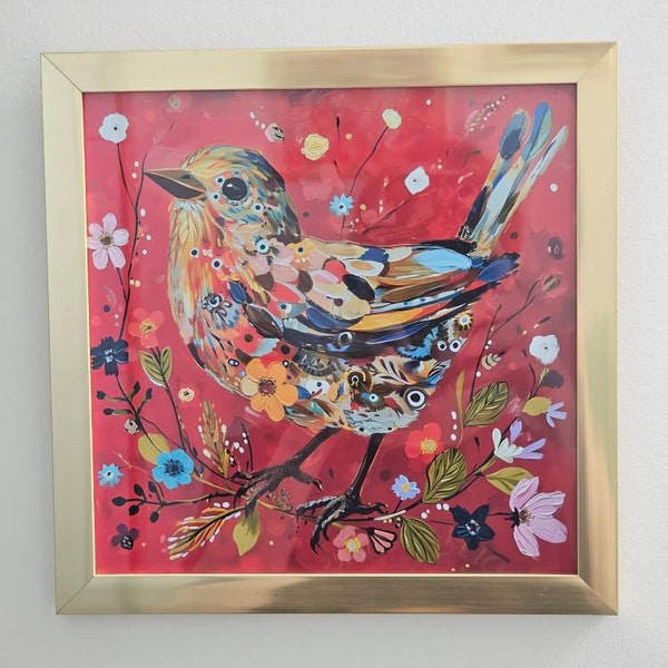 Whimsical Red Bird Print , Whimsical Bird Art, Contemporary Bird Art ...