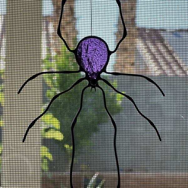 Spider Stained Glass Suncatcher Halloween Indoor Decor Unique Window ...