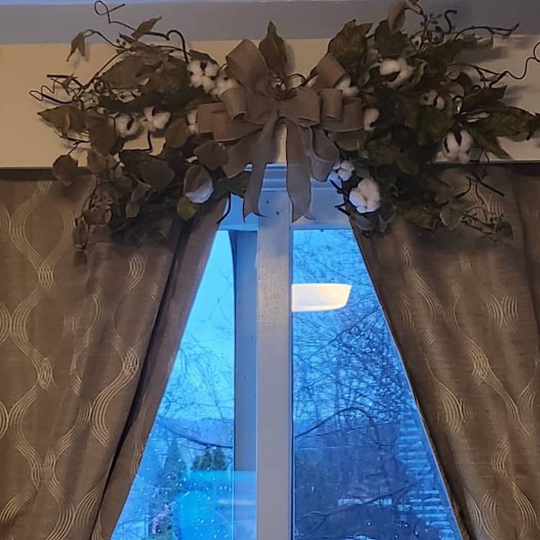 Year Round Swag With Cotton Bolls, Everyday Horizontal Greenery Swag ...