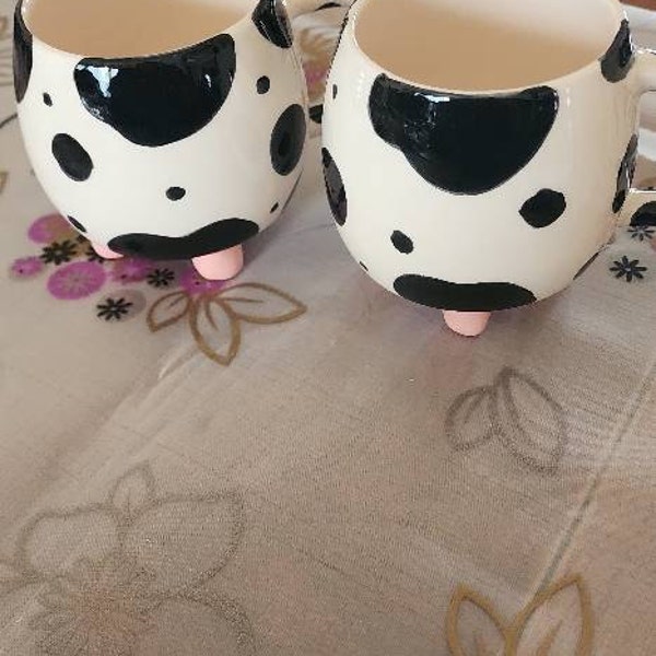 Cute Cow Mug, Polka Dot Clay Coffee Mug, Black White Kitchen Decor ...