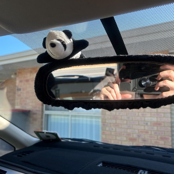 Cute Car Rearview Mirror Fluffy Bear Cover, Soft and Fuzzy Car ...