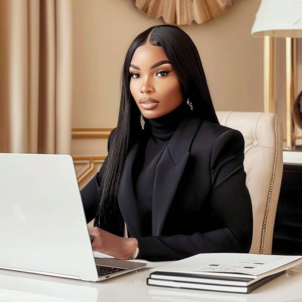 Classy Boss Woman Model, Home Office/ Black Business Attire Stock ...
