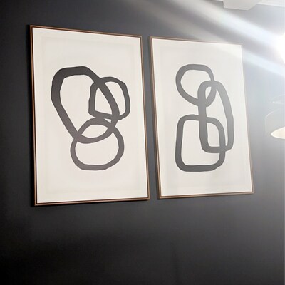 SIGNWIN 2 Piece Framed Canvas Wall Art Abstract Line Art Prints Neutral ...