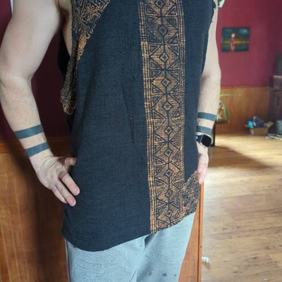 TAONGA Beige Cotton Vest With Pocket Block Printed Tribal Patterns ...