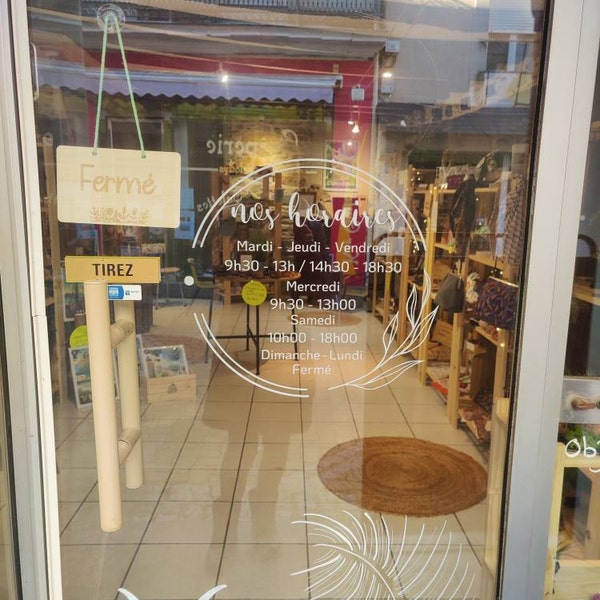 Sticker Vitrine Horaires Ouverture Magasin - Horaires d'ouverture pour ...