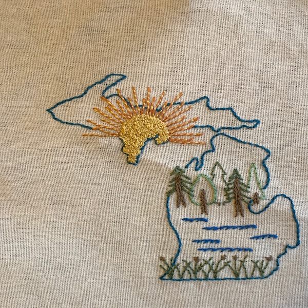 Michigan Hand Embroidery Pattern PDF With Forest and Sunset, State DIY ...