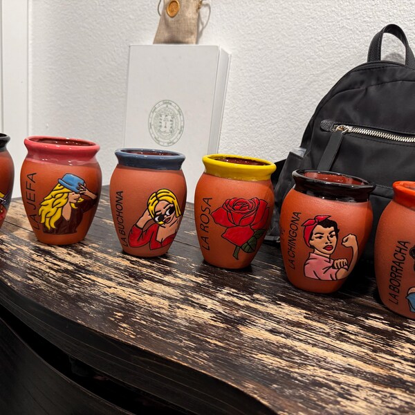 2 Mexican Lottery Cups the Calavera-day of the Dead Cantarito Clay Cup ...