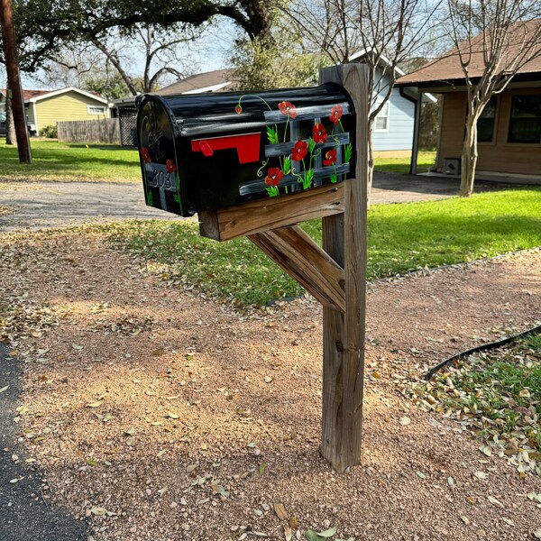 Blue Stripe With Floral Paint Metal Mailbox, White Standard Medium ...