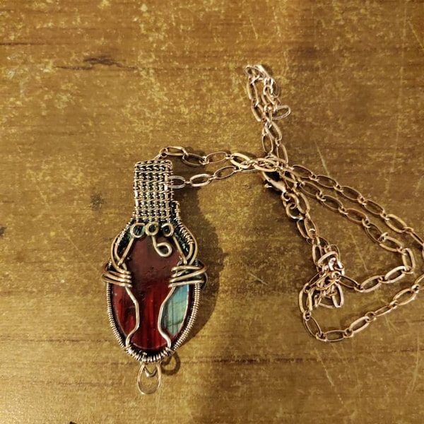 Red Fire Labradorite Pendant Copper Wire Wrapped Gemstone Jewelry ...