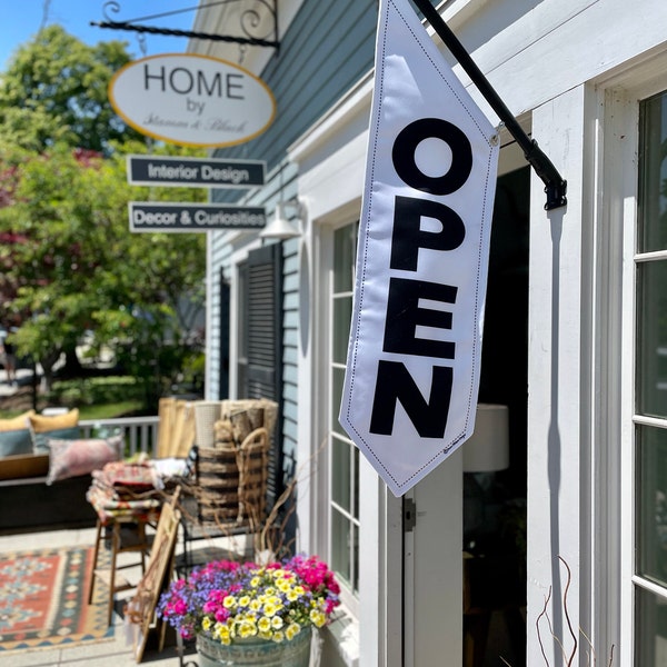 BASIC OPEN Flag * Double Sided * Heavy Weight Canvas * Handmade Pole ...