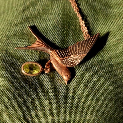 Blue Phoenix Handmade Necklace, Bird Jewelry Rose Gold Firebird Pendant ...