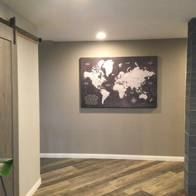 Grey Push Pin World Map Personalized 1-panel Canvas, Custom Travel Map ...