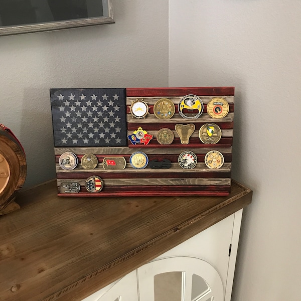 Rustic Wooden American Flag - Small/dark - Challenge Coin Holder - Etsy