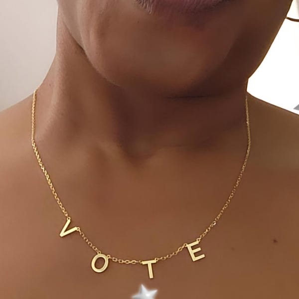 14K Gold Vote Necklace, Silver Vote Necklace, Election Jewelry, Dainty ...