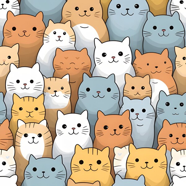 52 Cute KITTY CAT Digital Papers- SEAMLESS Ready to Print - High ...
