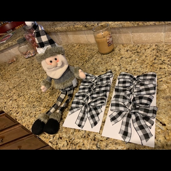 10 Black and White Buffalo Plaid Bows, Farmhouse Decor Bows, Tiered ...