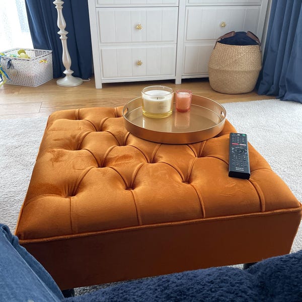 Brand New Handmade Silver Plush Footstool / Coffee Table, Made to Order ...