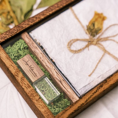 Wood Photo Box for Photo 4x6 & USB Box Holder 4x6 Proof Box USB Stick 3 ...