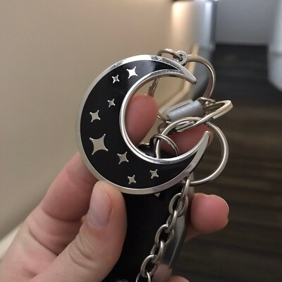 Crescent Moon Enamel Keychain - Etsy