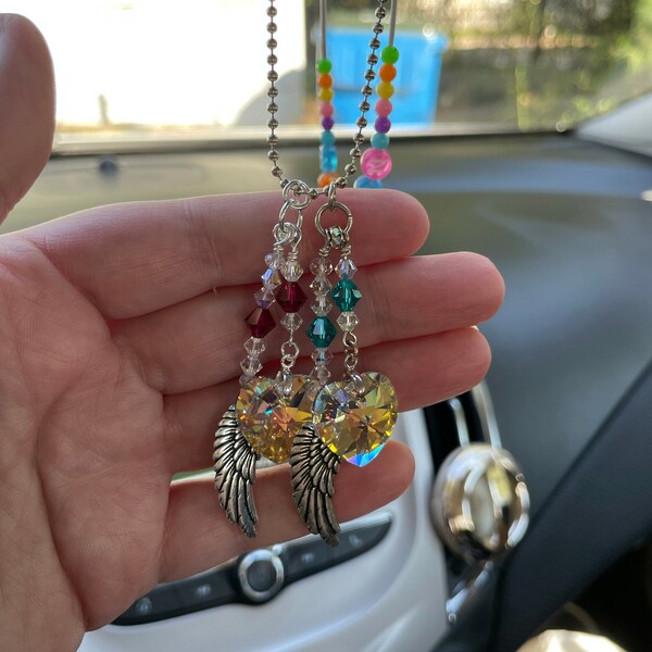 Birthstone Angel Wing Heart Swarovski Crystal Suncatcher, Rearview ...