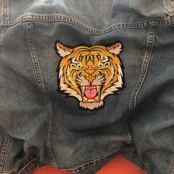Big Iron-on Embroidered Yellow & Orange Tiger Patch Powerful Tiger ...