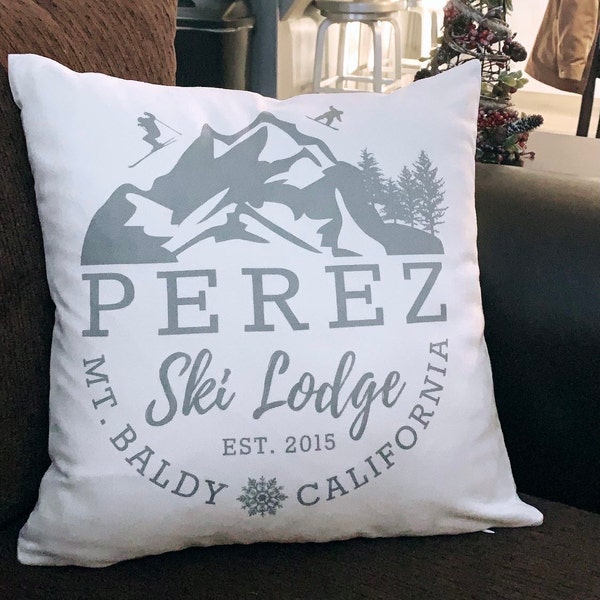Personalized Ski Lodge Throw Pillow - 17 X 17 - Cover Only OR Cover ...