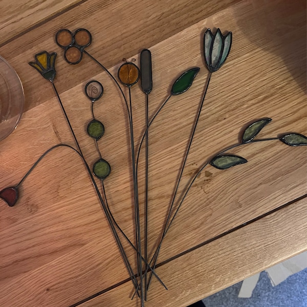Blue Stained Glass Flower Heads Plant Stake. Fantasy Floral Pod ...