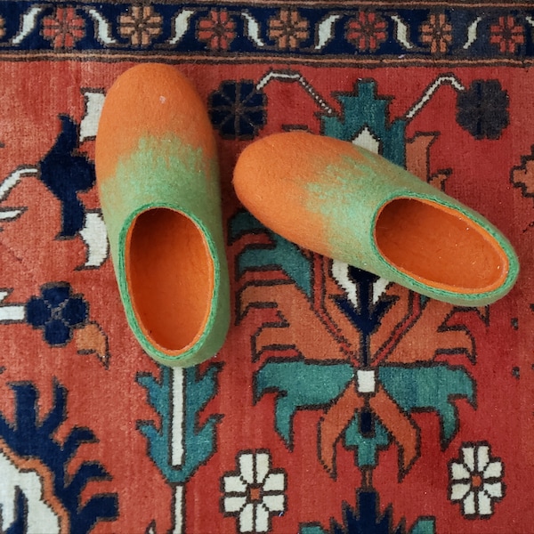 Felted Clogs Blue Felt Shoes Women Clogs Organic Slippers Women Wool ...