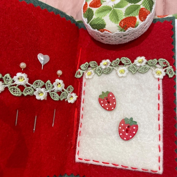 Strawberry Needle Case With Scissor Pocket / Handmade Needle Book - Etsy