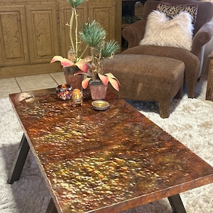 Large Handmade Coffee Table, Copper Decor, Unique Home Decor, Flame ...