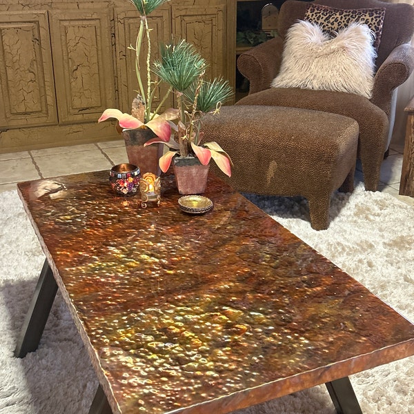 Large Handmade Coffee Table, Copper Decor, Unique Home Decor, Flame ...