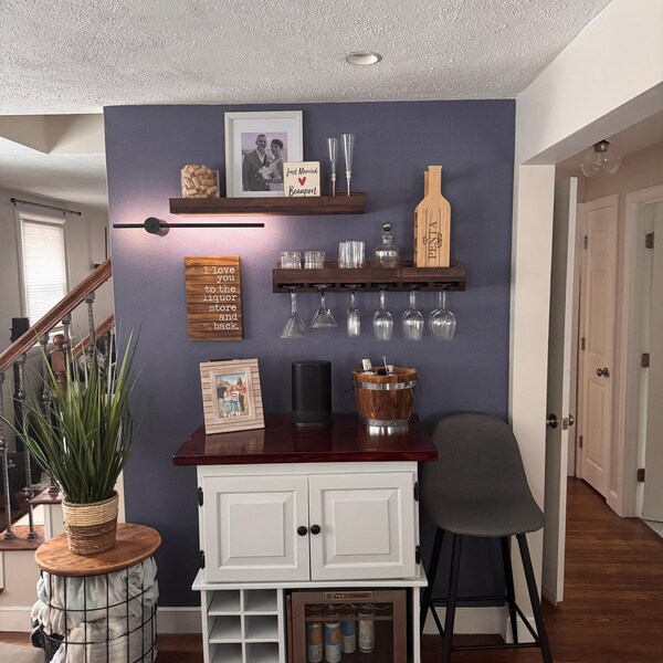 Wood Wine Rack | the Ryan | Wall Mounted Shelf & Hanging Stemware Glass ...