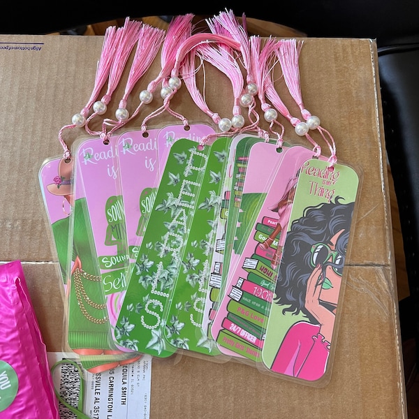 Pink and Green Bookmarks, AKA Sorority Inspired Bookmarks, Planner Page ...