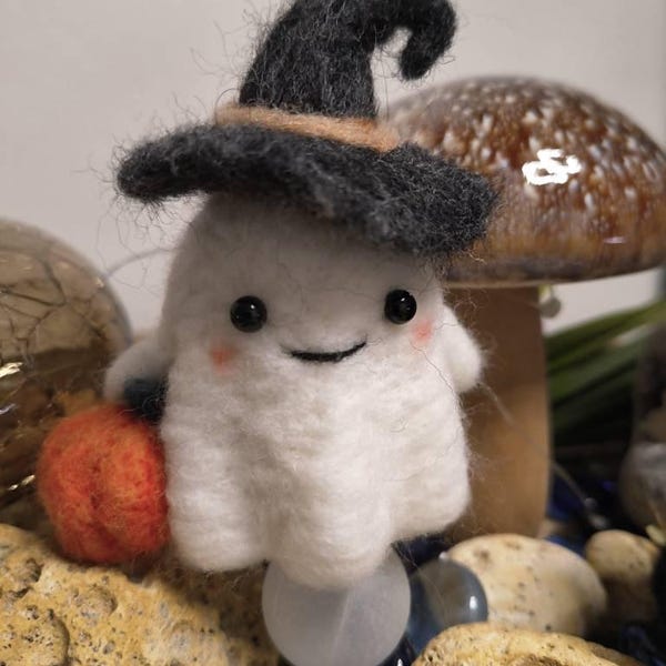 Adopt a Ghost, Handmade Felt Halloween Ghost Pumpkin With Wizard Hat ...
