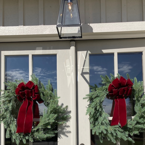 Dark Burgundy Velvet Wired Bow - Handmade Bow - Outdoor Bow - Christmas ...