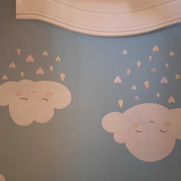 Watercolor Clouds With Heart Rain - Peel and Stick - Wall Stickers - Etsy