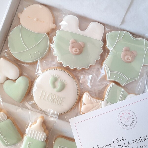 Personalised New Baby Iced Biscuits, Set of 12 Baby Shower Biscuits ...