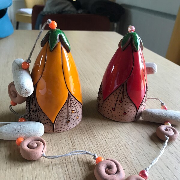 Ceramic Hanging Bells . Room and Garden Decor.handmade.unique Wind ...