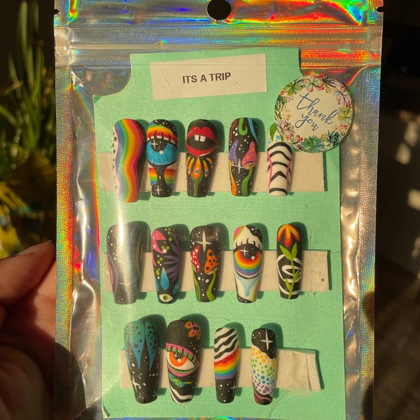 Its a Trip Hand Painted Full Press on Nail Set - Etsy