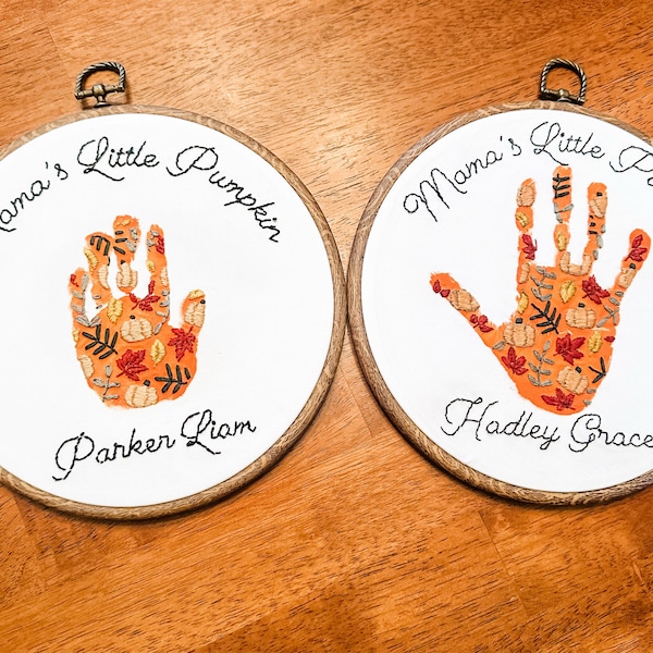 Fall Handprint Keepsake, Kids Embroidery PDF Pattern, Handprint ...