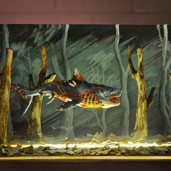 Shark Vs Kraken Fight Diorama Megalodon Hunting Ocean Theme Epoxy Lamp ...