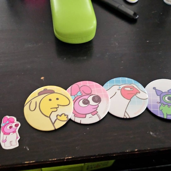 Smiling Friends Buttons/ Pin Set (mr.frog, Mustard, Ketchup, DJ Spit ...