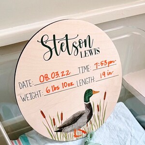 Duck Birth Stat Sign, Mallard Duck Birth Stat Sign, Round Wood Birth ...