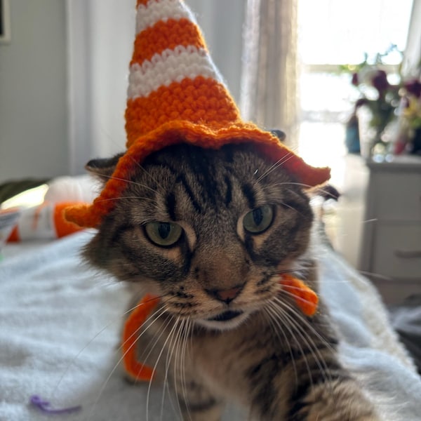CROCHET PATTERN Crochet Traffic Cone Cat Hat, Cute Pet Hat Crochet ...